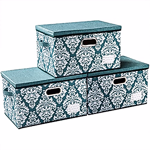 PRANDOM Large Collapsible Storage Bins with Lids [3-Pack] Fabric Foldable Storage Boxes Organizer Containers Baskets Cube with Cover for Home Bedroom Closet Office Nursery (17.3x11.8x10.4)