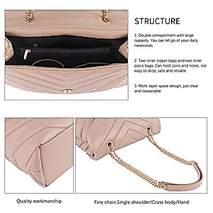 LMKIDS Quilted Crossbody Bags for Women, Trendy Roomy Shoulder Handbags with Flap Gold Hardware Chain Purses Shoulder Bag (Apricot-12.6in)