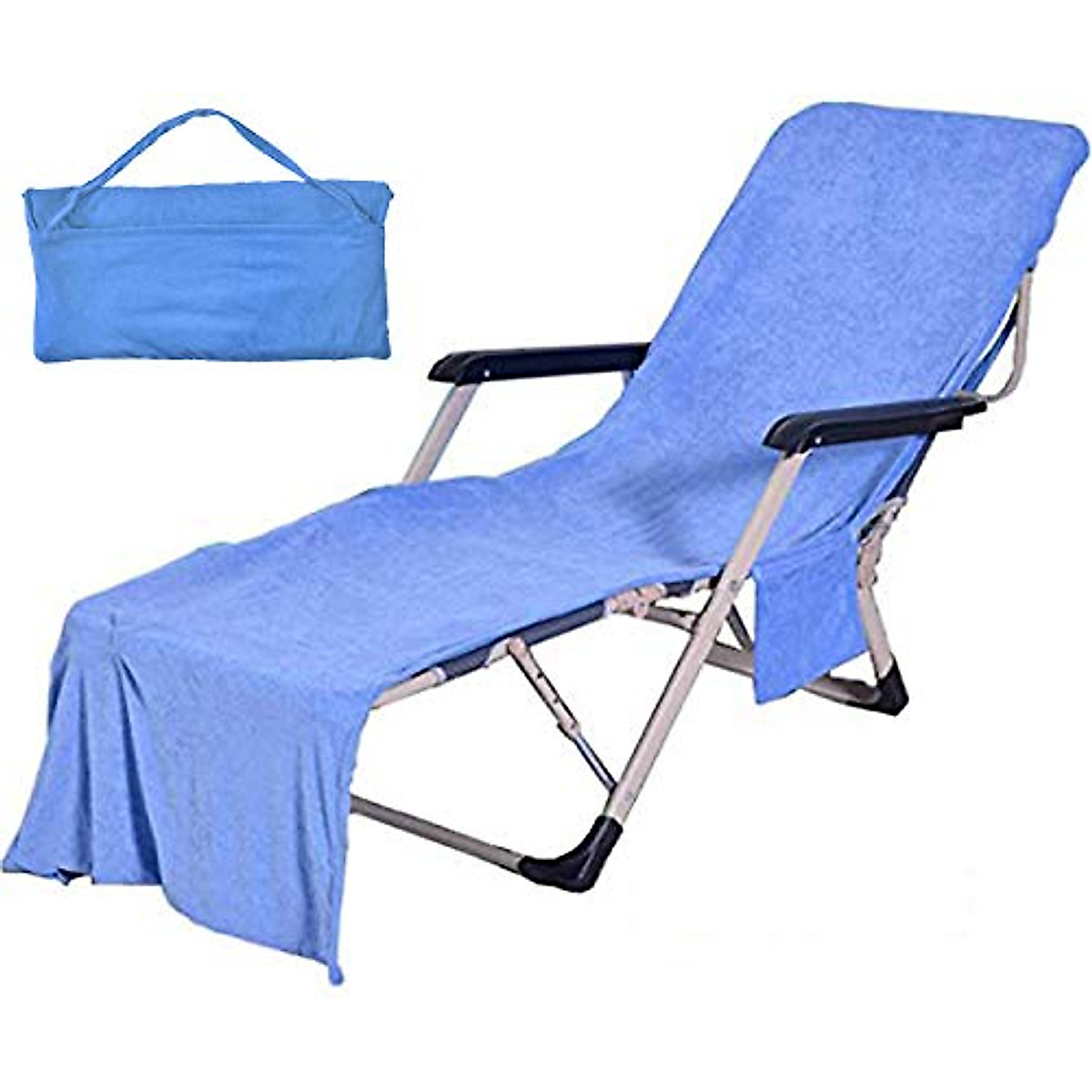 VOCOOL Double Layer Chaise Lounge Pool Chair Cover Beach Towel Fitted Elastic Pocket Won't Slide 85" L x 30" W-Royal Blue