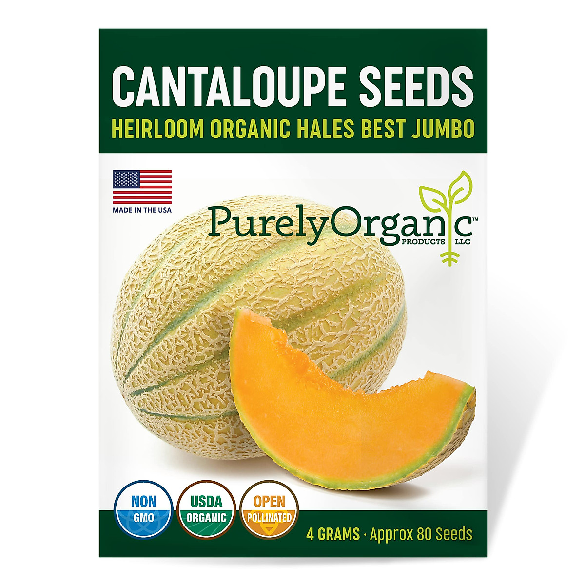 Organic Cantaloupe Seeds (Hales Best Jumbo) - Approx 80 Seeds - USDA Organic, Non-GMO, Open Pollinated, Heirloom, USA Origin