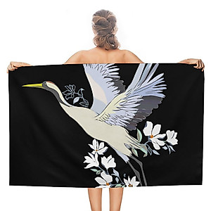 Bird Crane White Stork Microfiber Absorbent Lightweight Beach Towels Fast Dry Oversized Sand Free Beach Blanket 31x51in for Swimming Camping Travel Gym and Yoga