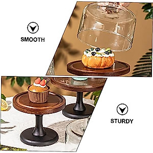 Happyyami 1 Set Wooden Serving Trays Wood Cake Stand Cake Stand with Dome Cake Tray Cake Plate with Lid Wedding Cake Stand Cake Display Cake Stands for Party Fruit Tray Glass Pastry