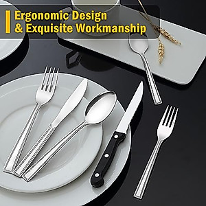 24-Piece Silverware Set with Steak Knives, Funnydin Forks and Spoons Silverware Set for 4, Food-Grade Stainless Steel Flatware Cutlery Set, Utensil Sets for Home Kitchen Restaurant, Dishwasher Safe