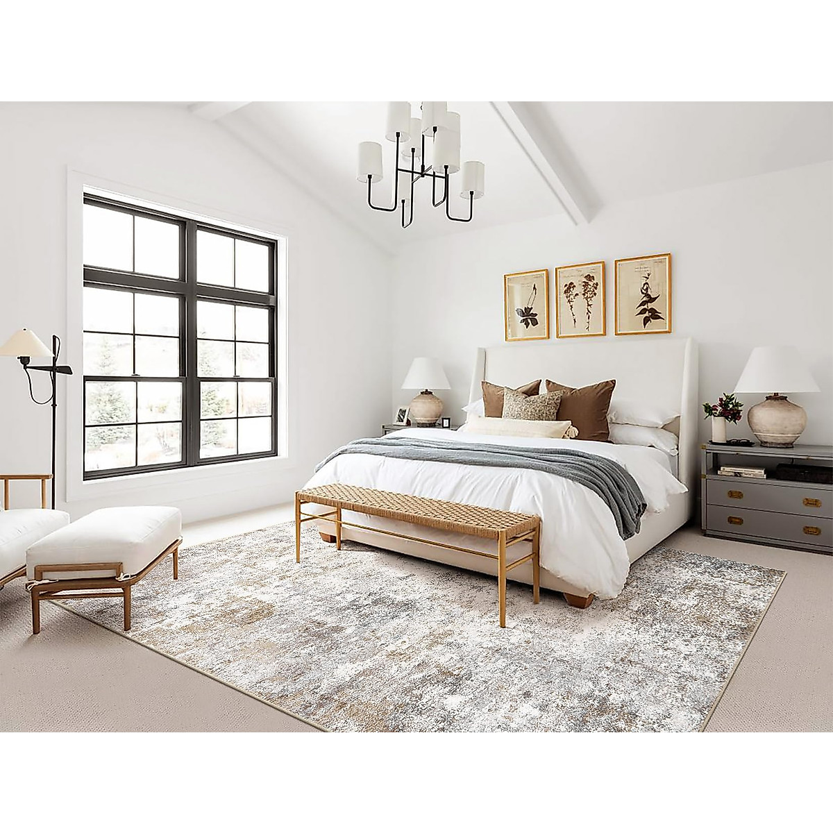 UERMEI 9x12 Area Rug Living Room Rugs - Washable Neutral Modern Abstract Soft Thin Large Rug Indoor Floor No Slip Rug Carpet for Bedroom Under Dining Table Home Office Decor - Brown Grey