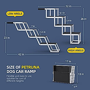 PetRuna Dog Car Ramp for Large Dogs, Portable Aluminum Foldable Pet Ladder with Non-Slip Surface, Lightweight Stairs Cars SUV, High Beds & Trucks, Supports up to 150 lbs, 4 Steps