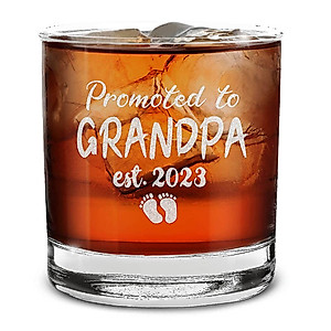 shop4ever® Promoted To Grandpa Est 2023 Engraved Whiskey Glass Gift for First Time Grandpa, New Granddad, Grandpa to Be