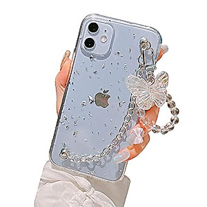 BONICI Girl Women Beautiful Gold Foil Goldleaf Transparent TPU Phone Case +Metal Bracelet Chain +Butterfly Lanyard, for iPhone 11, Full Protection (Scratch-resistant &Shockproof) -Silver