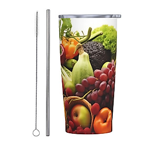 Various Vegetables and Fruit print 20 oz Stainless Steel Tumbler With Lid And Straw Insulated Coffee Cup Portable Travel Mug For Cold And Hot Drinks