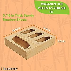 Housome® Bamboo Ziplock Organizer For Drawer-Tidy Your Kitchen With This Ziplock Bag Organizer For Drawer. With 4 Food Bag Compartments, Suitable For Gallon, Quart, Snack And Sandwich Bags Storage