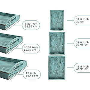 Serving Trays Set of 3 - Ottoman Wood Trays for Entertainment, Food and Décor - Rustic Farmhouse Distressed Wood Finish - Rustic Blue
