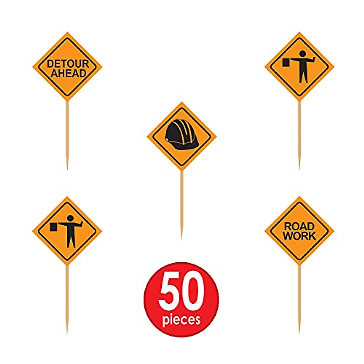 Beistle, 2 1/2-Inch, Orange/Black Construction Sign Food Picks