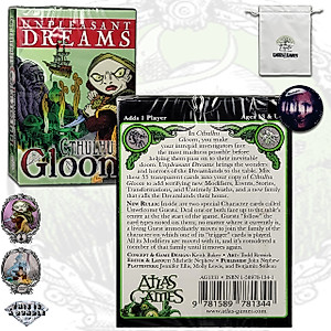 Terror, Insane and Madness Possibilities with Fairy Tales Gloom Cthulhu Card Games and The Expansion: UNPLEASANT Dreams Bundle with Random Color Drawstring Bag Plus 1inch Darkness Token