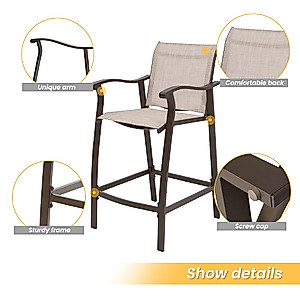 Crestlive Products Outdoor Counter Height Bar Stools Set of 4 Classic Patio Furniture Bar Chairs with Heavy Duty Aluminum Frame in Antique Brown Finish (Beige)