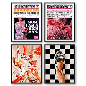 GIFTSFARM Vintage Funky Disco Ball Champagne Poster for Room Aesthetic, Funny Hot Girl Quotes Wall Art, Retro Preppy Room Decor for Bedroom Bathroom, Wall Decor (Set of 4, Unframed)