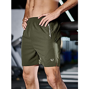 NORTHYARD Men's Running Athletic Shorts 5 inch Workout Gym Tennis 7'' Short Quick Dry Active Training with Zipper Pockets ARMYGREEN-L