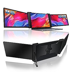 FOPO 15-inch Laptop Monitor Extender, 1080P Full HD Triple Portable Monitor with USB-C/HDMI, Plug and Play Dual Monitor for 15-17.3" Laptop with Windows/Mac(Only for M1 Max/M1 Pro)/Switch - S17