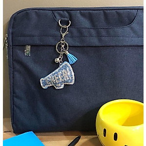 Popfizzy Rhinestone Blue Cheer Keychain for Girls, Bling Backpack Charm for Cheerleaders, Crystal Bag Charm Key Fob