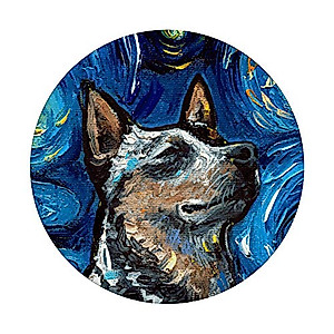Happy Blue Heeler Portrait Starry Night Cattle Dog Art Aja PopSockets PopGrip: Swappable Grip for Phones & Tablets