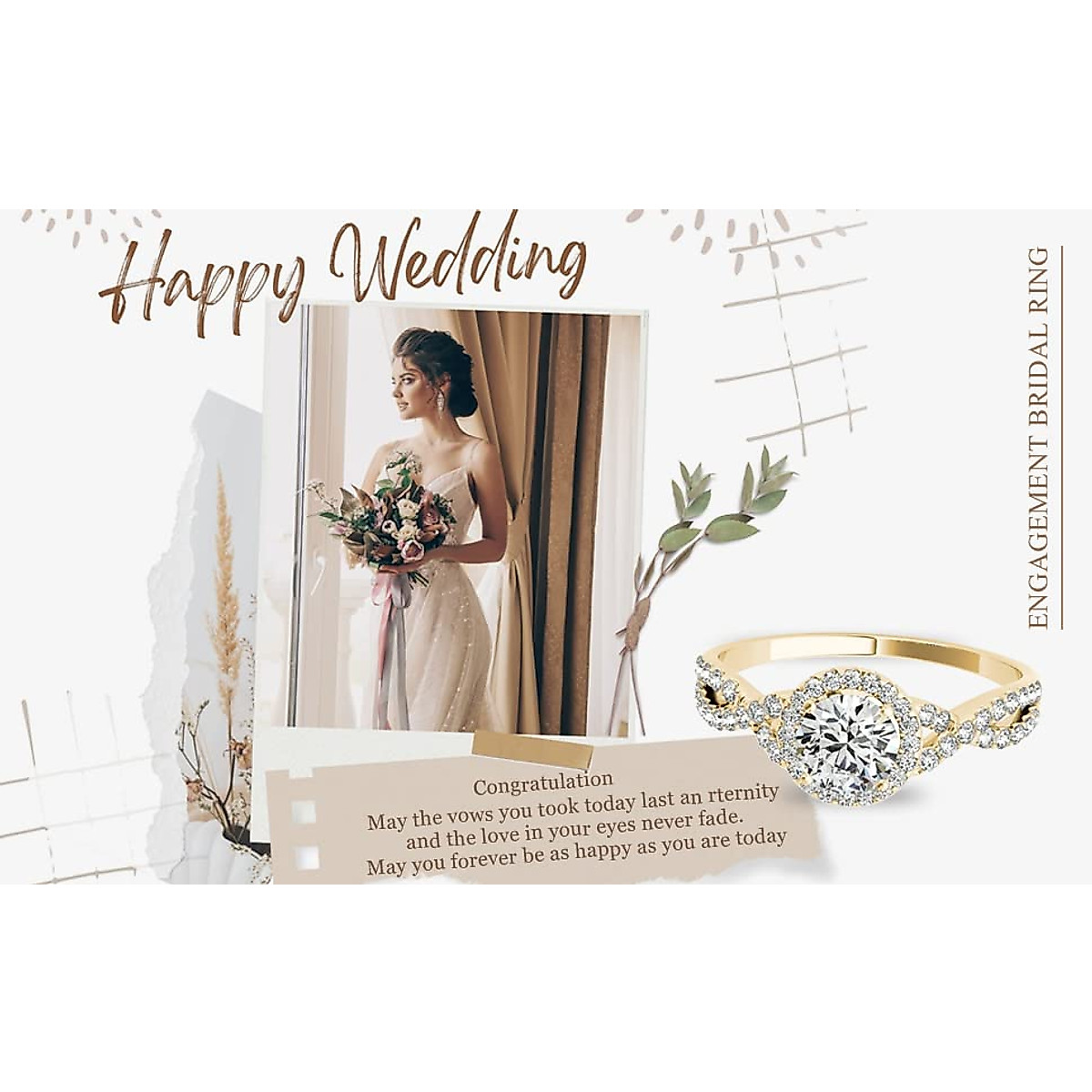 JewelMore 1/2 Carat Halo Daimond Engagement Bridal Ring Set 14K Solid Yellow Gold (I-J/I2-I3) (6)