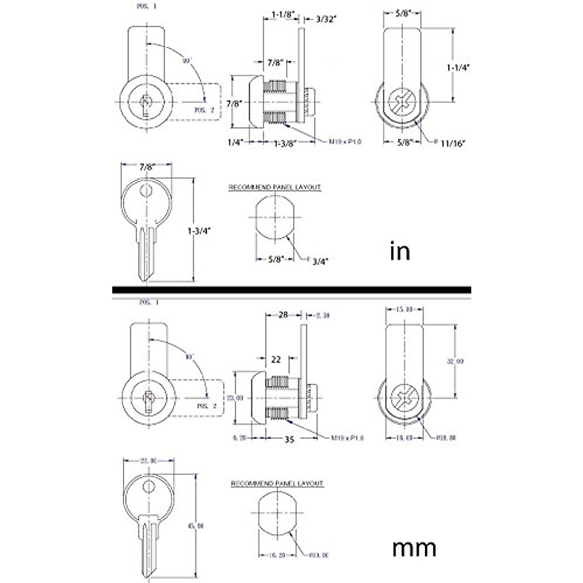 FJM Security 8900A-BLK-KA Disc Tumbler Cam Lock with 1-1/8" Cylinder and Black Finish, Keyed Alike