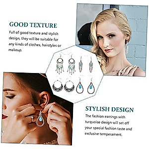 Abaodam 4 Pairs Turquoise Earrings Funky Earrings Earring Hoops for Women Earrings for Women Hoops Turquoise Jewelry Ladies Jewelry Fashion Jewelry Bohemian Miss Metal Body Accessories