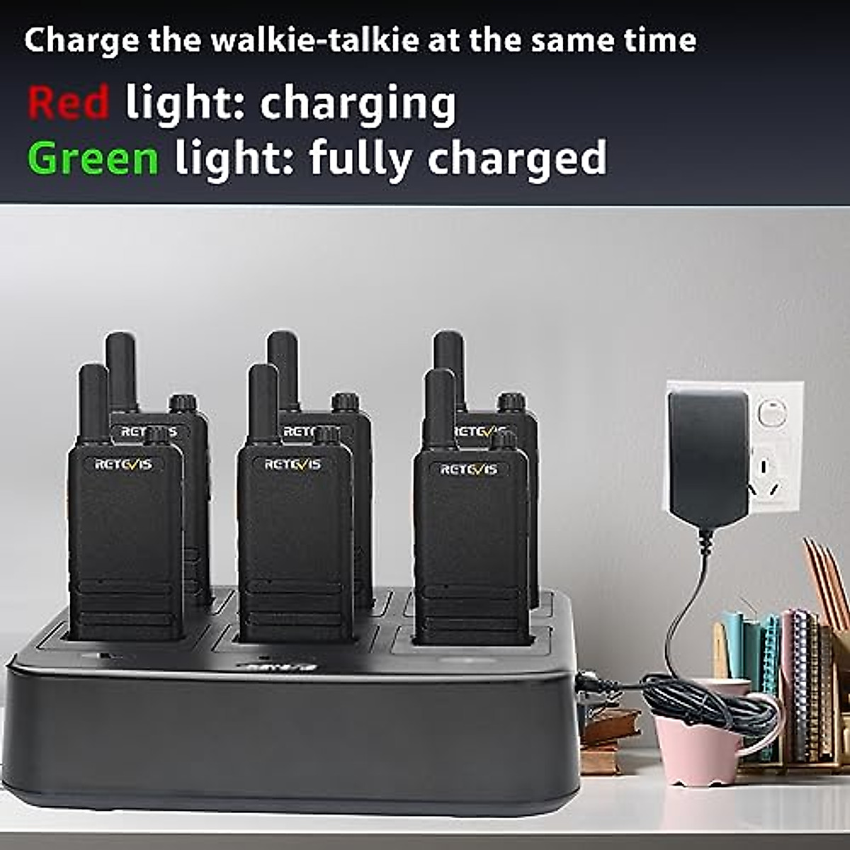 Retevis RT22P,New Version of RT22(2.0),Portable 2 Way Radio with Earpiece,1620mAh Battery,USB-C,Rechargeable Walkie Talkies(6 Pack) with 6 Way Multi Gang Charger,for Church Security School Warehouse