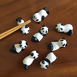 MIUFA Ceramic Cute Panda Chopsticks Rest Stand Holder for Chopsticks, Forks, Spoons, Pen,Gift for Boys Girls (Set of 8pcs)