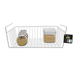 Smart Design Undershelf Storage Basket - Medium - Snug Fit Arms - Steel Metal Wire - Rust Resistant Finish - Cabinet, Pantry, Shelf Organization - Kitchen (16 x 5.5 Inch) [White]