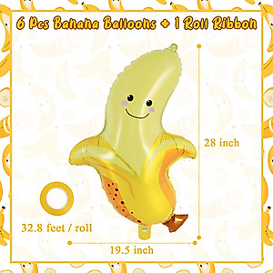 Banana Balloons, 6 Pcs Cute Banana Foil Balloons, 28 Inch Large Cute Fruit Mylar Balloons for Banana Themed Party Decoration Birthday Baby Shower