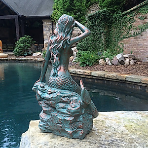 HomeStyles Large Classic Beach Mermaid on Rock 99391 Bronze Patina, 32" H