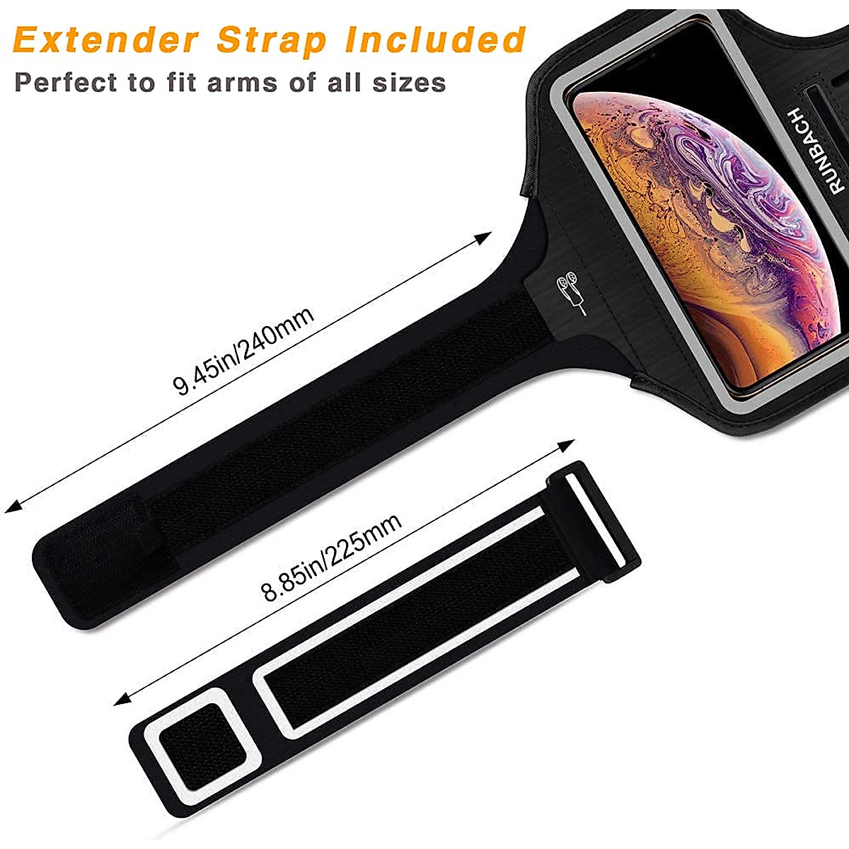 RUNBACH Armband for iPhone 15/15 Pro/14/14 Pro/13/13 Pro/12/12 Pro/11/XR,Sweatproof Running Exercise Bag with Card Slot for iPhone 15,14,13,12,11,iPhone XR(Black)