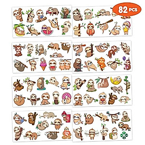 Sloth Temporary Tattoos Sticker for Kids 82 PCS Jungle Animal Themed Birthday Party Supplies Favors Decorations Gifts for Girls Boys Baby Showers Prizes Cute Tattoo School Reward Halloween Christmas