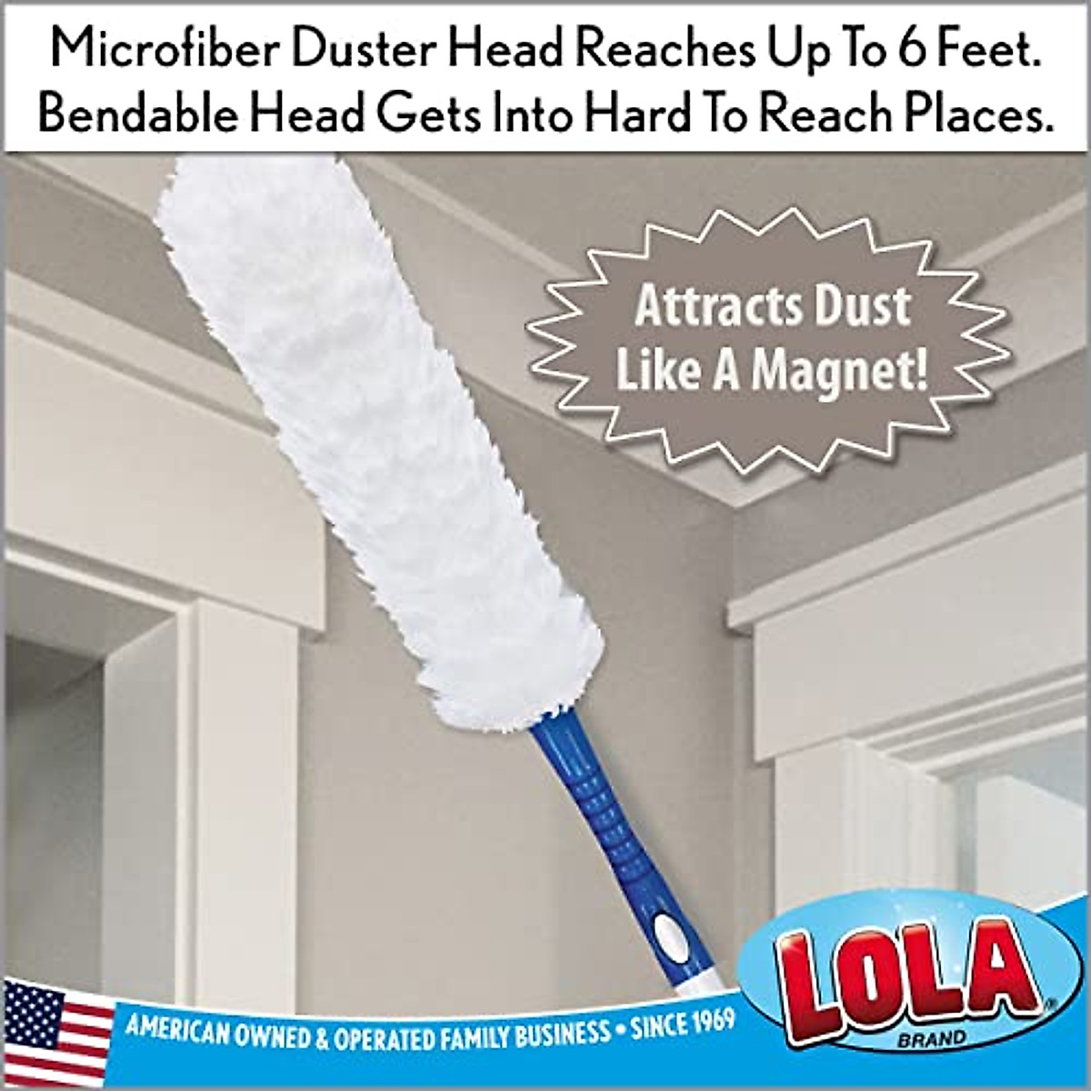 Lola Products 7-in-1 Cleaning Kit & Storage System | SPACE SAVER | 3 Mops, 1 Broom, 1 Dustpan, 1 Storage Rack & 1 Handle | Cleans Dirt, Dust, & Pet Hair | Wall Mount Holder, Floor Cleaner, & Dusting