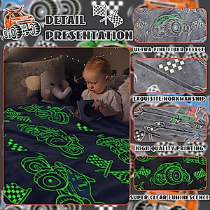 Boys Truck Car Toys Unique Gifts for Kids Glow in The Dark Blanket Valentine's Day Gifts Glowing Cartoon Tractor Throw Blanket Soft Fleece Blanket Excavators Room Bed Sofa Decor Blankets