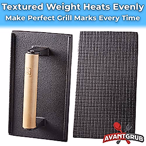 Pro Grade, Pre Seasoned Cast Iron Grill Weight 2Pk. Heavy Duty Steak and Burger Press with Wooden Handle for Grills, Griddles and Flattops. Perfect Gadget for Bacon, Paninis, Sandwiches and Vegetables