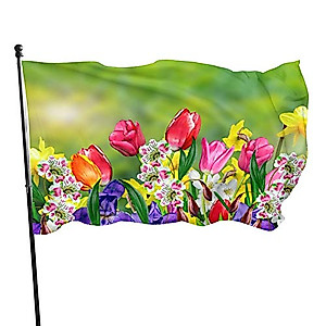 Spring Summer Flowers Daffodils and Tulips Flag 3x5 Ft Large Sewn Polyester Banner Outside Hanging Standard Flag for Yard Garden Lawn Holiday