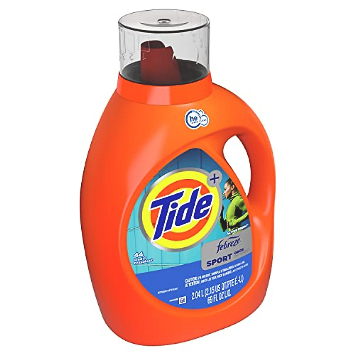 Tide Plus Febreze Fresh Sport Odor Defense HE Turbo Clean Liquid Laundry Detergent, Active Fresh Scent, 69 Fl Oz (44 Loads) - Packaging May Vary