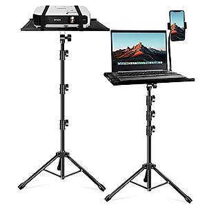 SanLead Projector Laptop Tripod Stand, Portable Tripod Shelf DJ Laptop Stand Height Adjustable Up to 54 Inches Projector Mount with Gooseneck Phone Holder, Detachable Universal Tripod Stand, Black