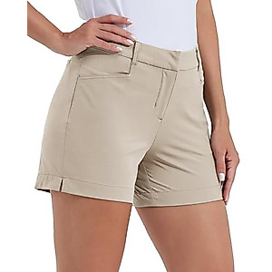 Willit Women's 4.5" Golf Shorts Hiking Athletic Shorts with Pockets Quick Dry Water Resistant Khaki Size 4