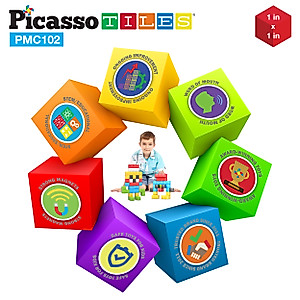 Picasso Cubes Kids Pixel 1” Magnetic Puzzle Cube 102 Piece Mix & Match with FREE Idea Book Sensory Toys STEAM Education Learning Building Block Magnets Construction ToySet Stacking Magnet Creative Kit