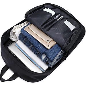 weiatas Black Laptop Backpack for Men Women with USB Charging Port, College Bookbag with Laptop Compartmen, Work Travel Computer Rucksack with Luggage Strap