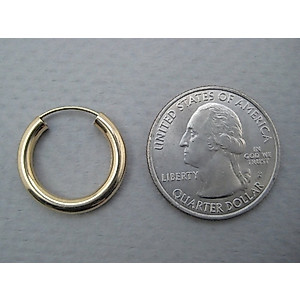 Medium 14K Yellow Gold 3mm Wide Thick Continuous Endless Hoop Earrings, (3/4 inch - 3mm Tube) (19mm)