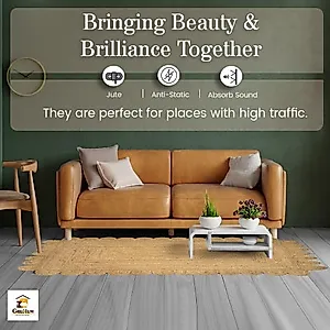 GRUHUM Scalloped Jute Area Rug 4&#039;x6&#039; ft Natural Fibre Rectangular Handwoven Boho Reversible Farmhouse Soft Braided Rustic Vintage Rug Indoor Outdoor Livingroom Bedroom Kitchen Hallways Enterways