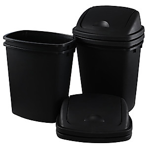 Asking 10 Gallon Kitchen Garbage Can with Swing Top, 4 Pack Plastic Kitchen Trash Bins with Swing Lid, Black