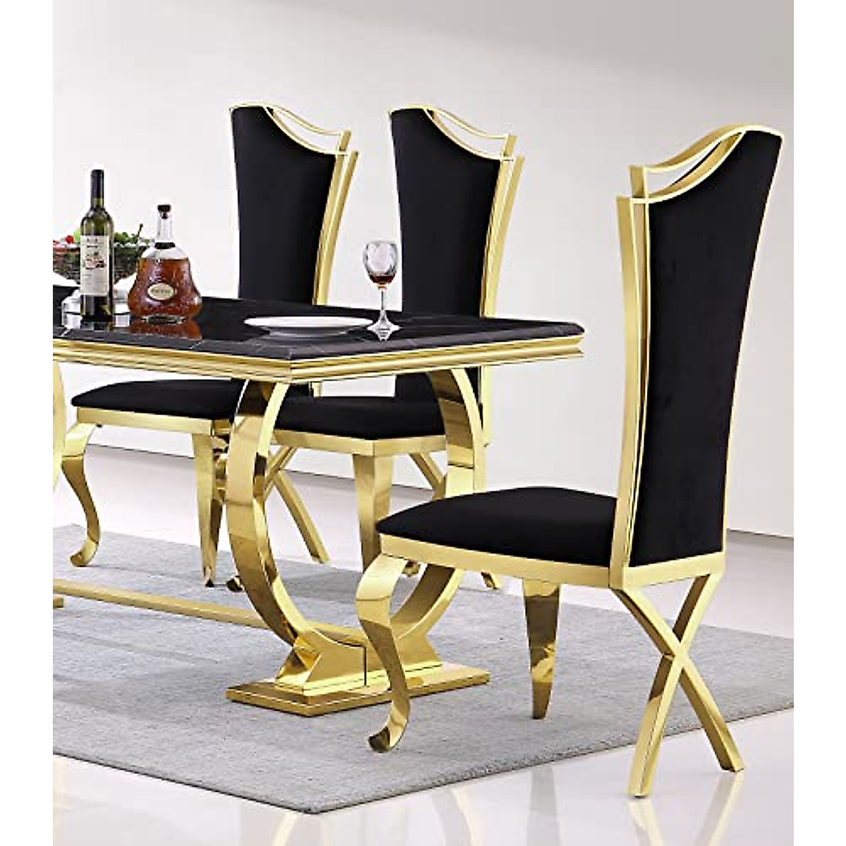 ACEDÉCOR Dining Room Chairs, Black Velvet Upholstered Dining Chairs, Modern Dining Chairs with Gold Legs, Black high-Back Dining Chairs Set of 2