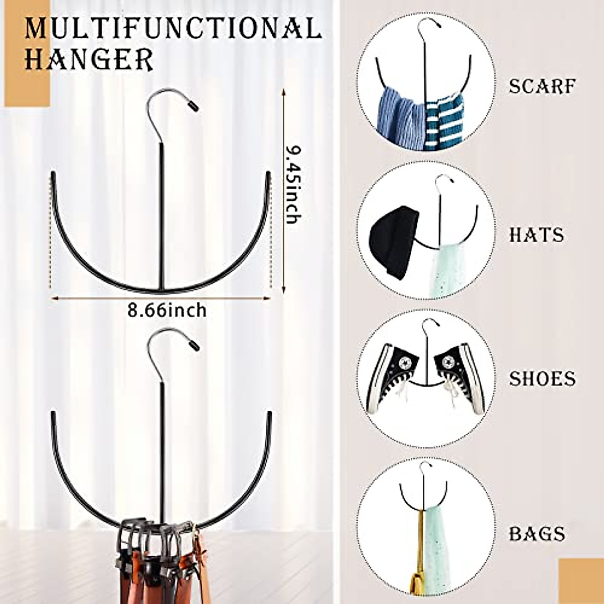 6 Pieces Belt Hanger for Closet Space Saving Black Belt Organizer Hanging Tie Hanger Multi Purpose Tie Rack Closet Organizer Hook Rack for Belt Ties Scarves Camisoles Hats Bras Shoes Organization