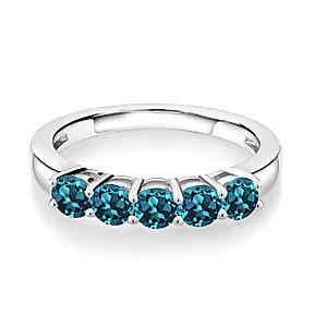 Gem Stone King 925 Sterling Silver London Blue Topaz Wedding Band Ring For Women (1.10 Cttw, Round 3.5MM, Gemstone November Birthstone, Available In Size 5, 6, 7, 8, 9)