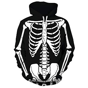 uideazone Halloween Hoodies for Men Women 3D Skeleton Bone Printed Hooded Sweatshirt with Pockets