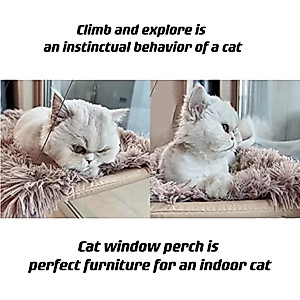 HlinZoom Cat Window Hammock, Cat Window Perch with Fluffy Blanket, Easy to Assemble Cats Window Resting Seat for Sunbathe Indoor