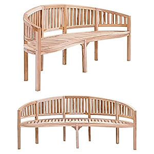 vidaXL Solid Teak Wood Banana Bench Garden Outdoor Patio Balcony Backyard Terrace Living Room Seat Lounge Seating Wooden Home 78.7"